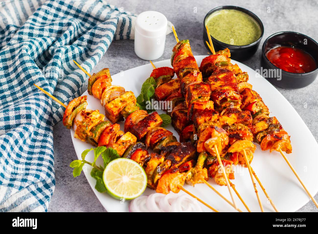 selective focus of famous Indian dish Paneer Tikka Masala Tandoor or ...