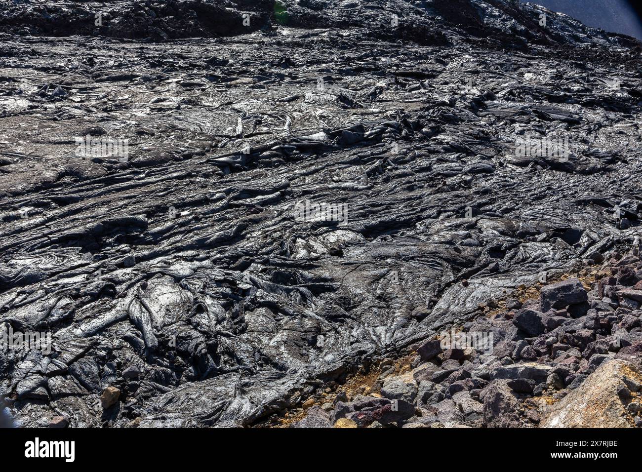 Molten basalt lava at Fagradalsfjall volcano lava field created after ...
