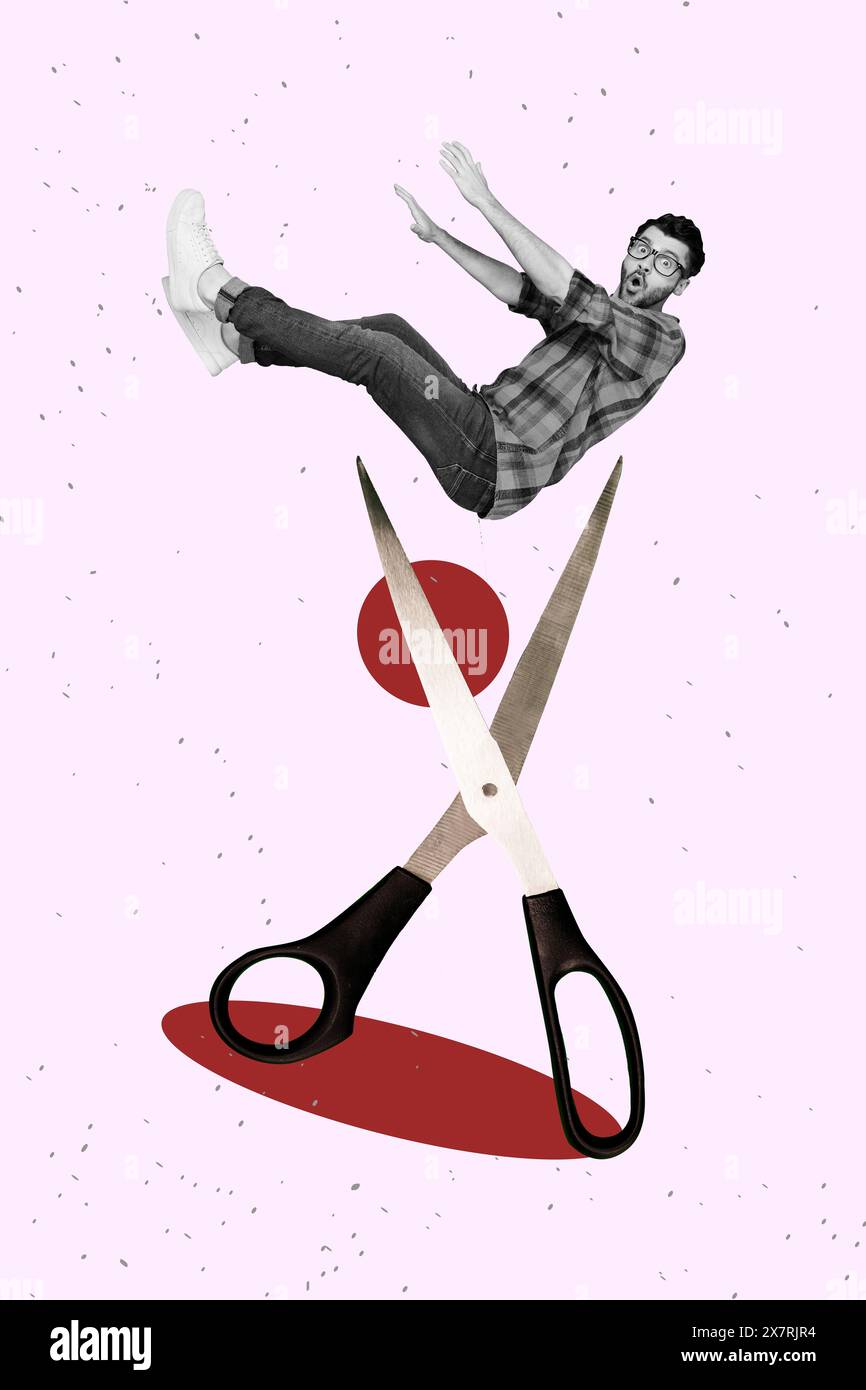 3D photo collage composite trend sketch image of huge metal scissors ...