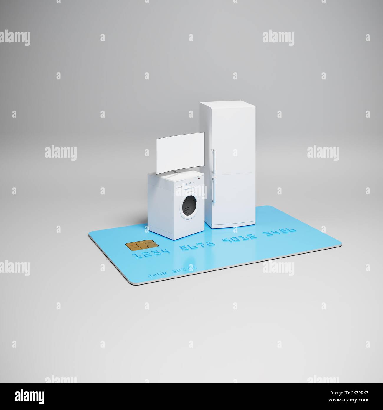 Buying white goods (household appliances) with credit card concept. A ...