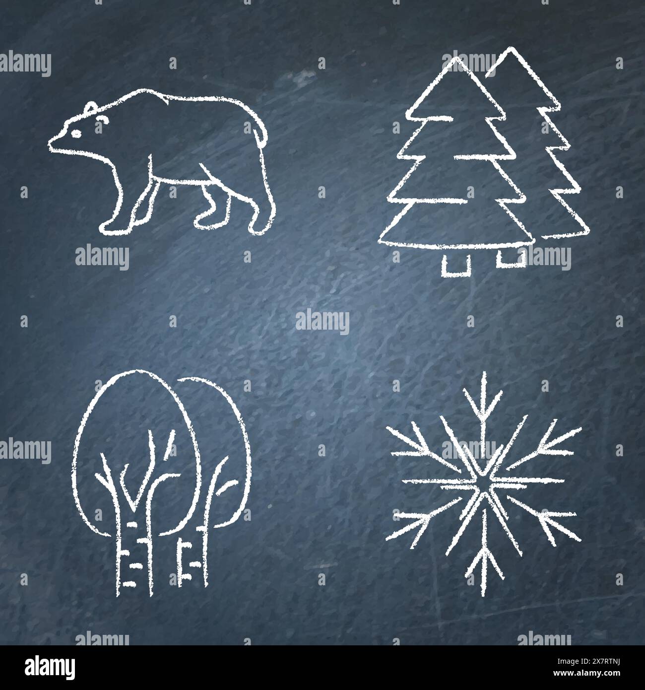 Russian nature traditional symbols on chalkboard. Vector illustration ...