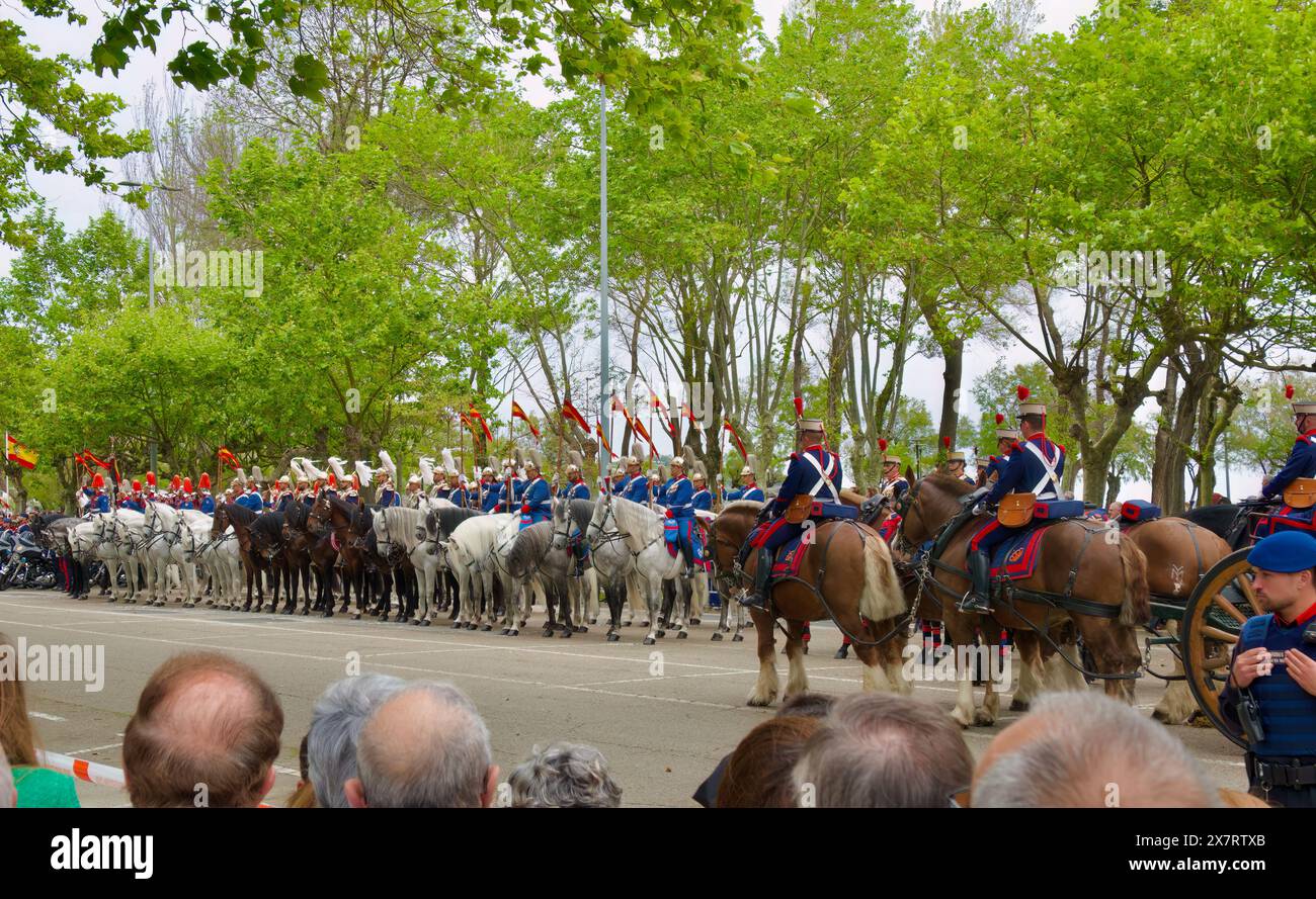 Military display of the Royal Guard in dress uniform on horseback ...