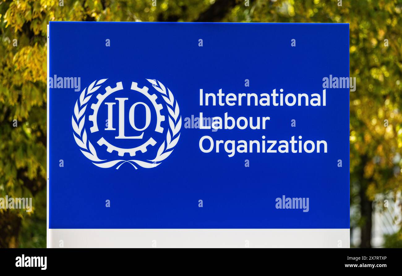 Logo der Internationalen Arbeitsorganisation, auf Englisch ...