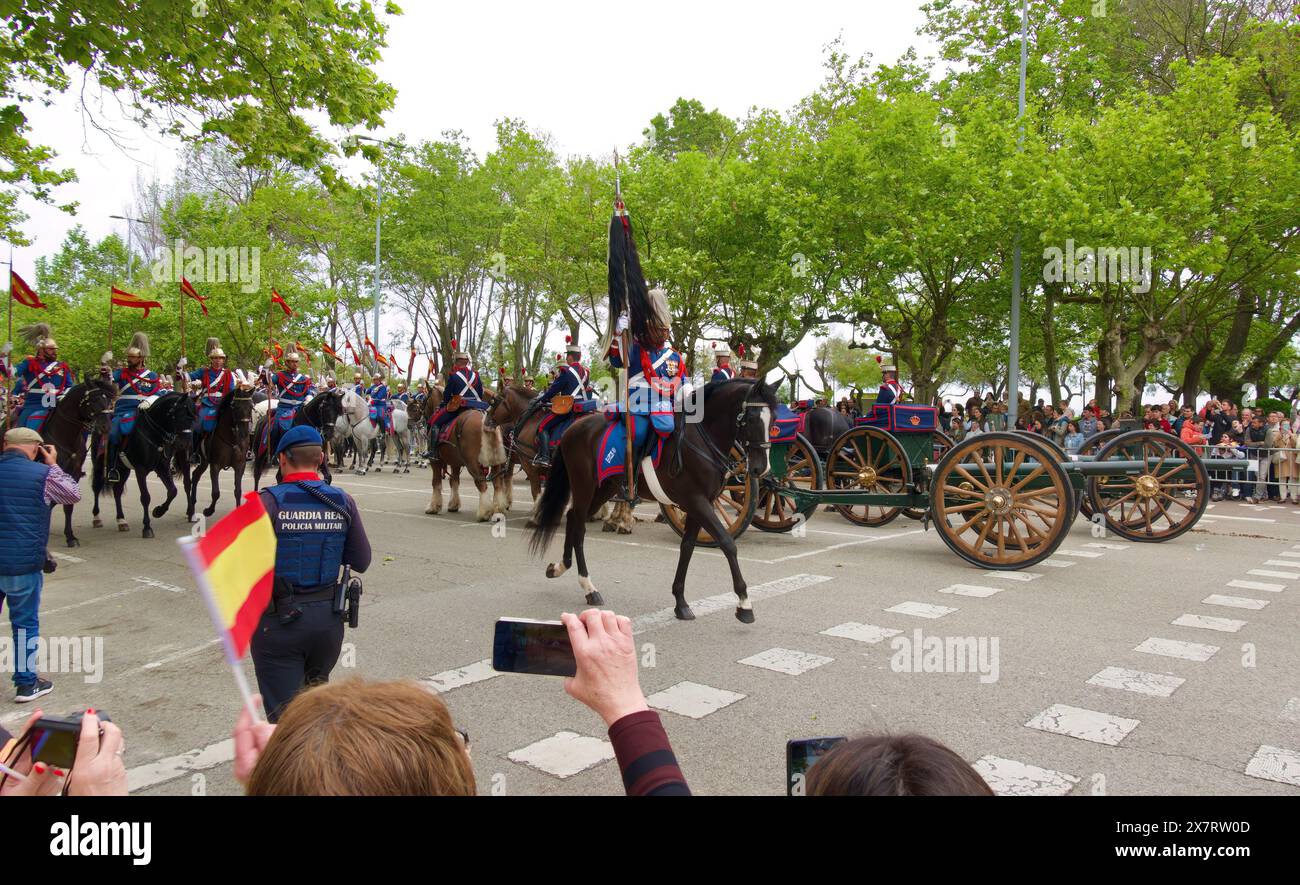 Military display of the Royal Guard in dress uniform on horseback ...