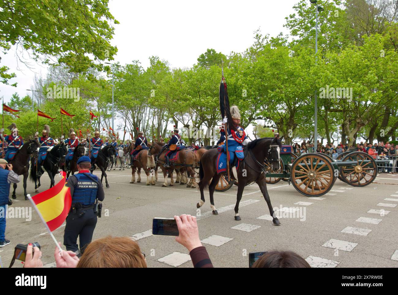 Military display of the Royal Guard in dress uniform on horseback ...