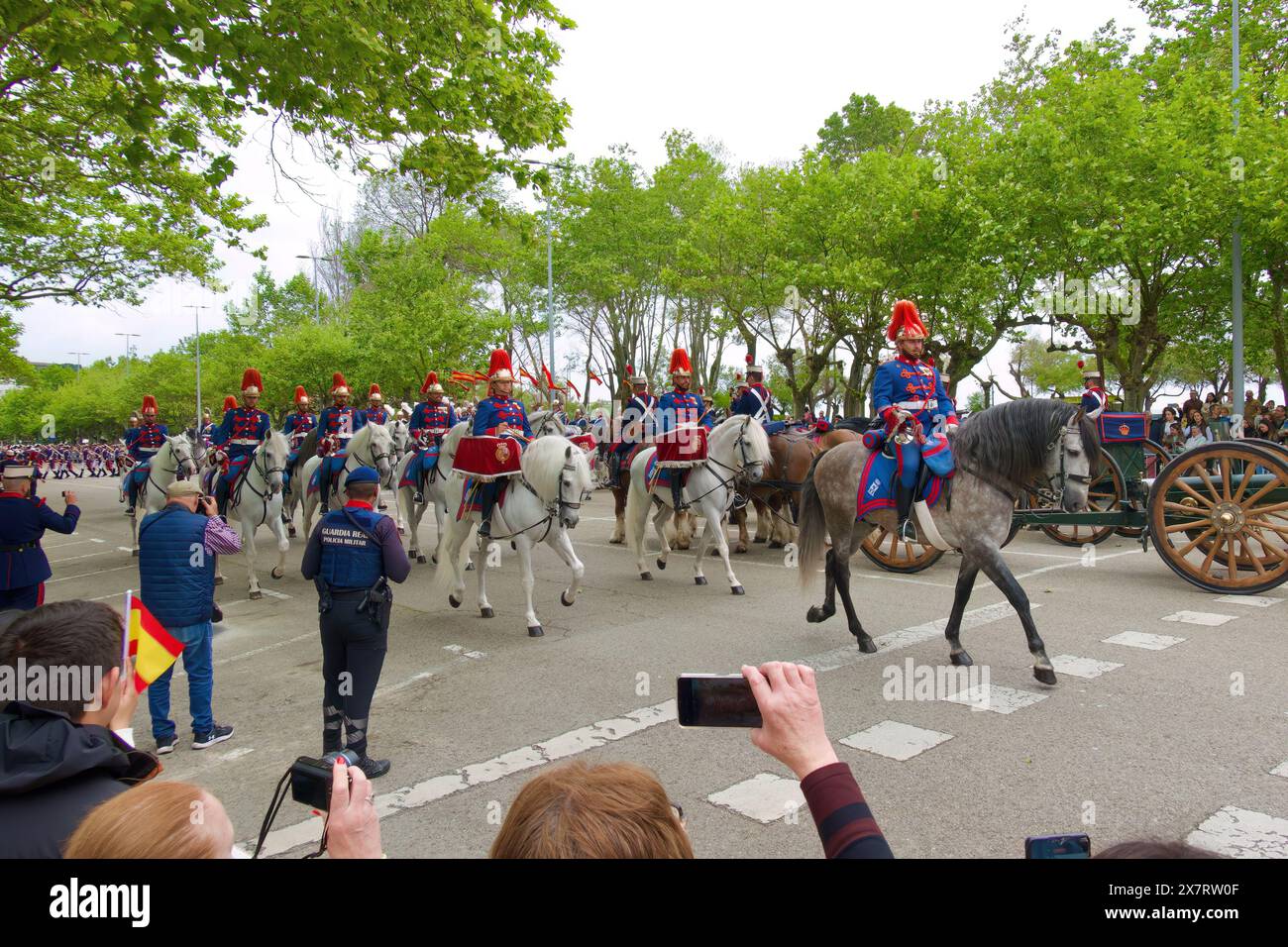 Military display of the Royal Guard in dress uniform on horseback ...