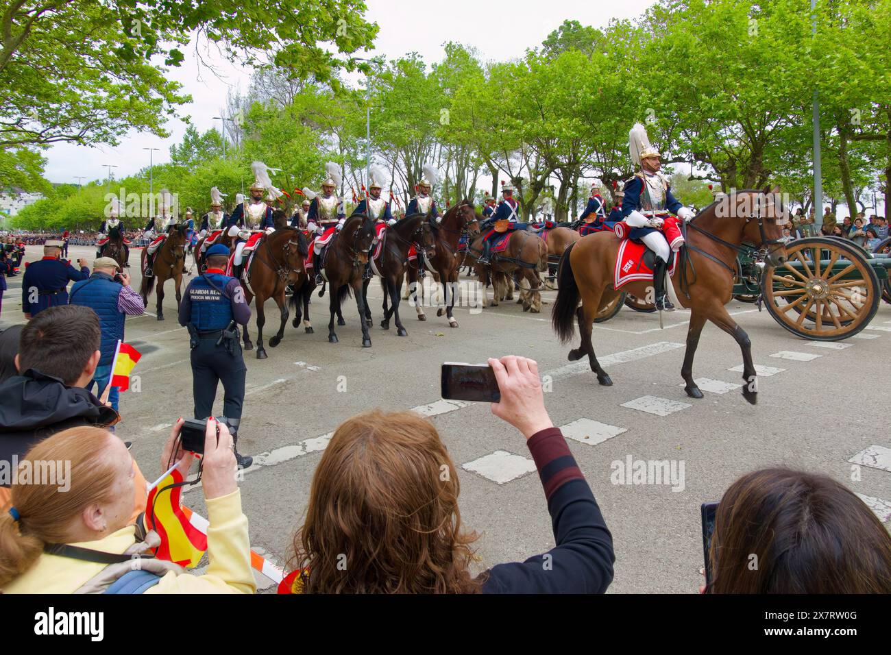 Military display of the Royal Guard in dress uniform on horseback ...