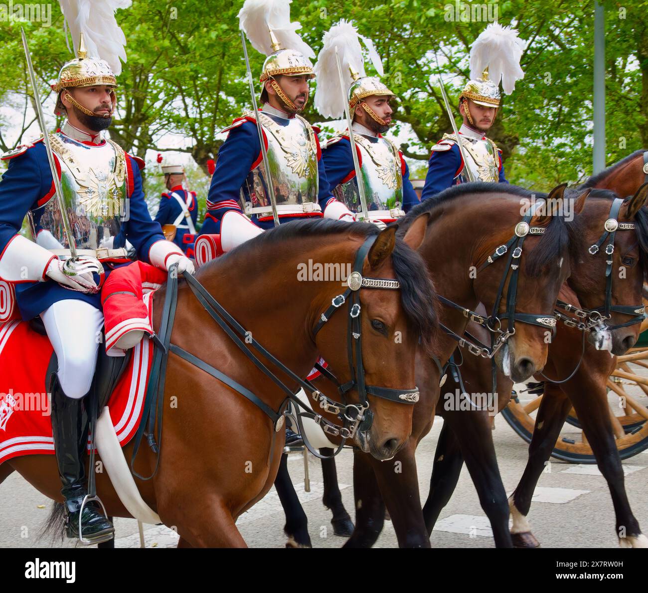 Military display of the Royal Guard in dress uniform on horseback ...
