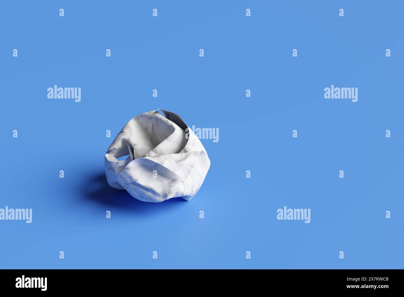 White crumpled paper ball on blue background. Illustration of the ...