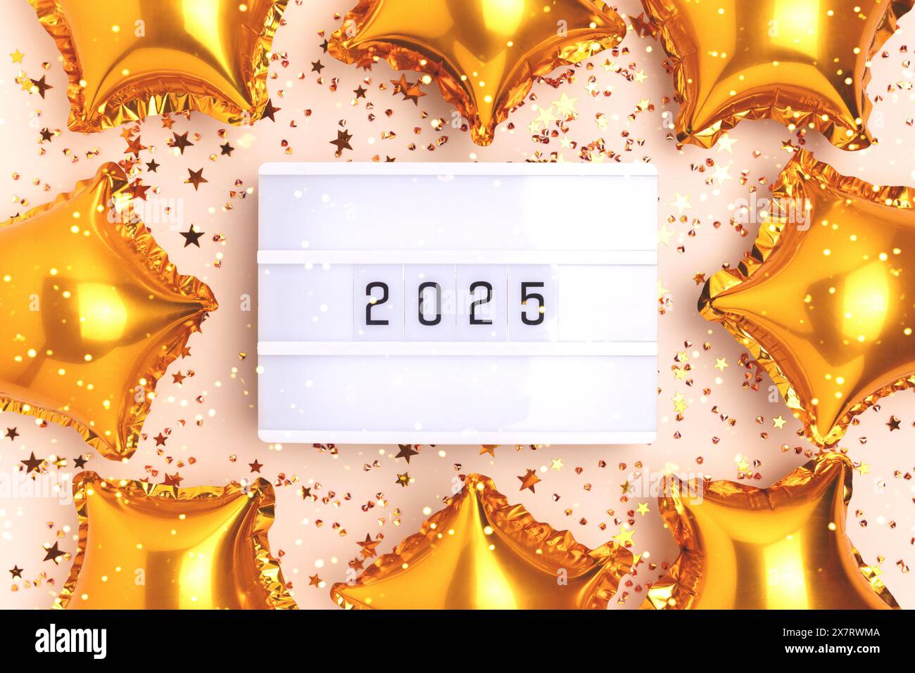 Lightbox with 2025 numbers on a beige background. Border frame made of ...