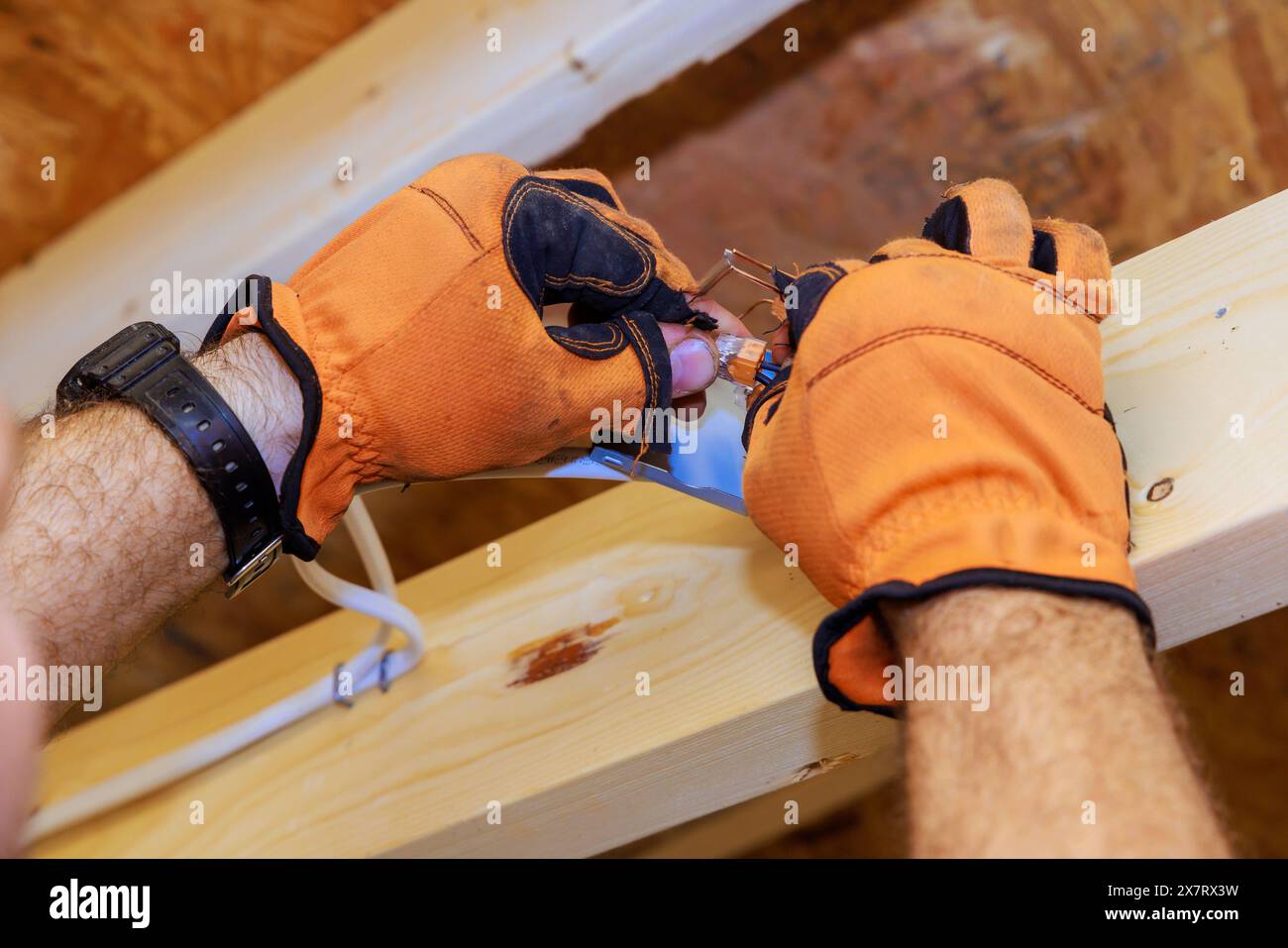 Installation of junction box for LED recessed ceiling light in new home ...