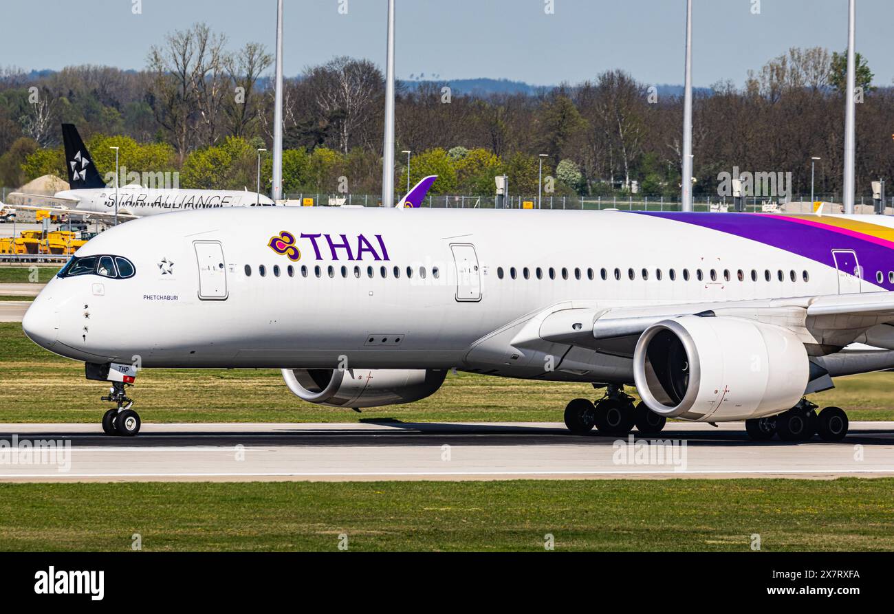 Munich, Germany, 6th Apr 2024: A Thai Airways Airbus A350-941 takes off ...