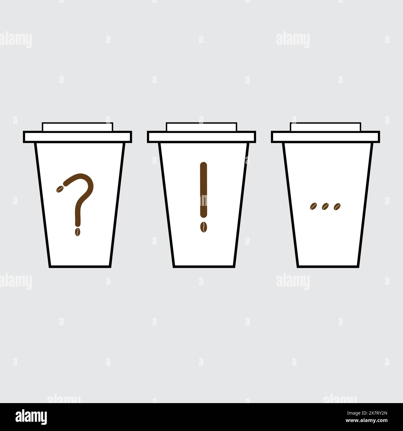 Three paper cups with punctuation marks: question mark, exclamation ...