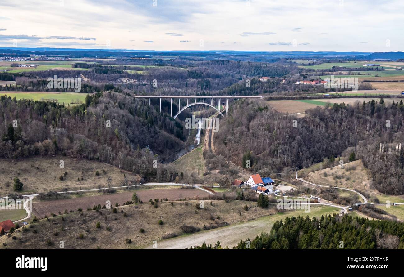 Rottweil, Germany, 2nd Mar 2024:Bird's-eye view along the course of the ...