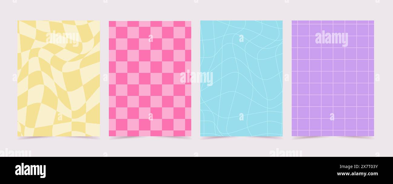 y2k retro background set. Colourful geometric wavy swirl chess, trendy ...