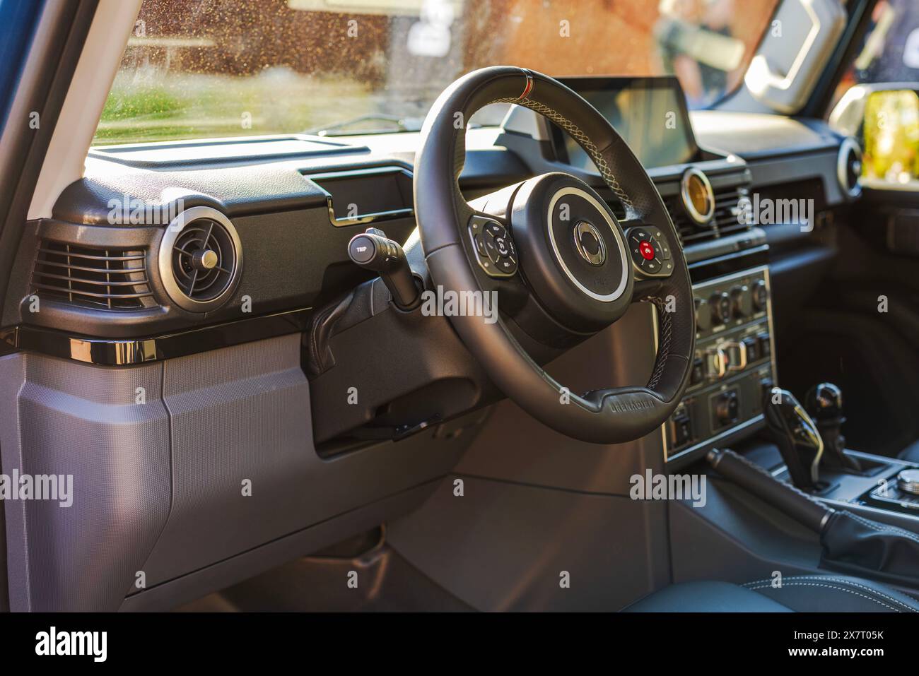 Close-up view of the modern interior of an INEOS Grenadier off-road ...