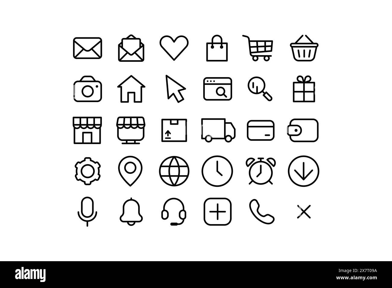 Collection of simple linear web icons of order, shop, and others ...