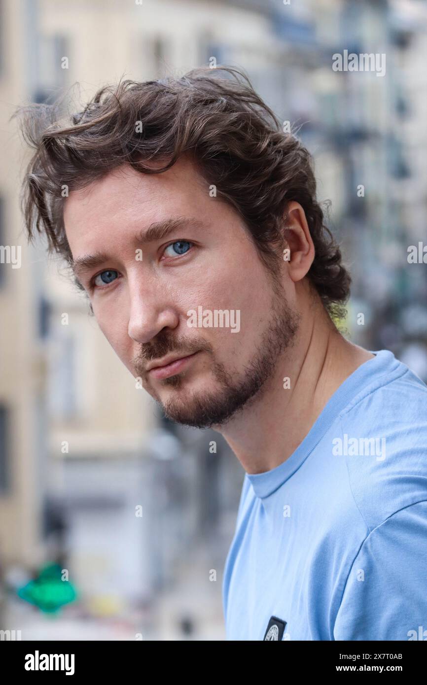 Handsome young man blond hair and blue eyes hi-res stock photography ...