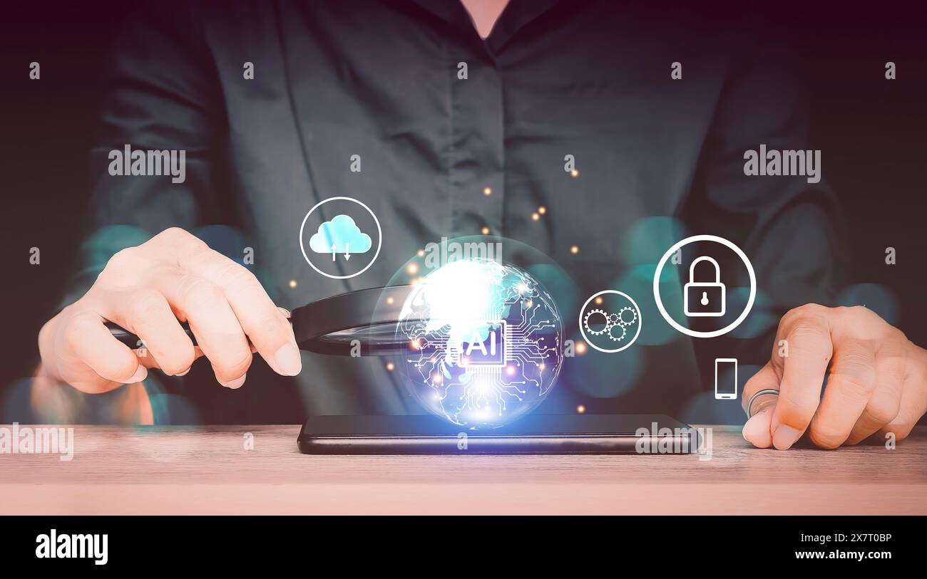 Technology and people concept man use AI to help work, AI Learning and ...