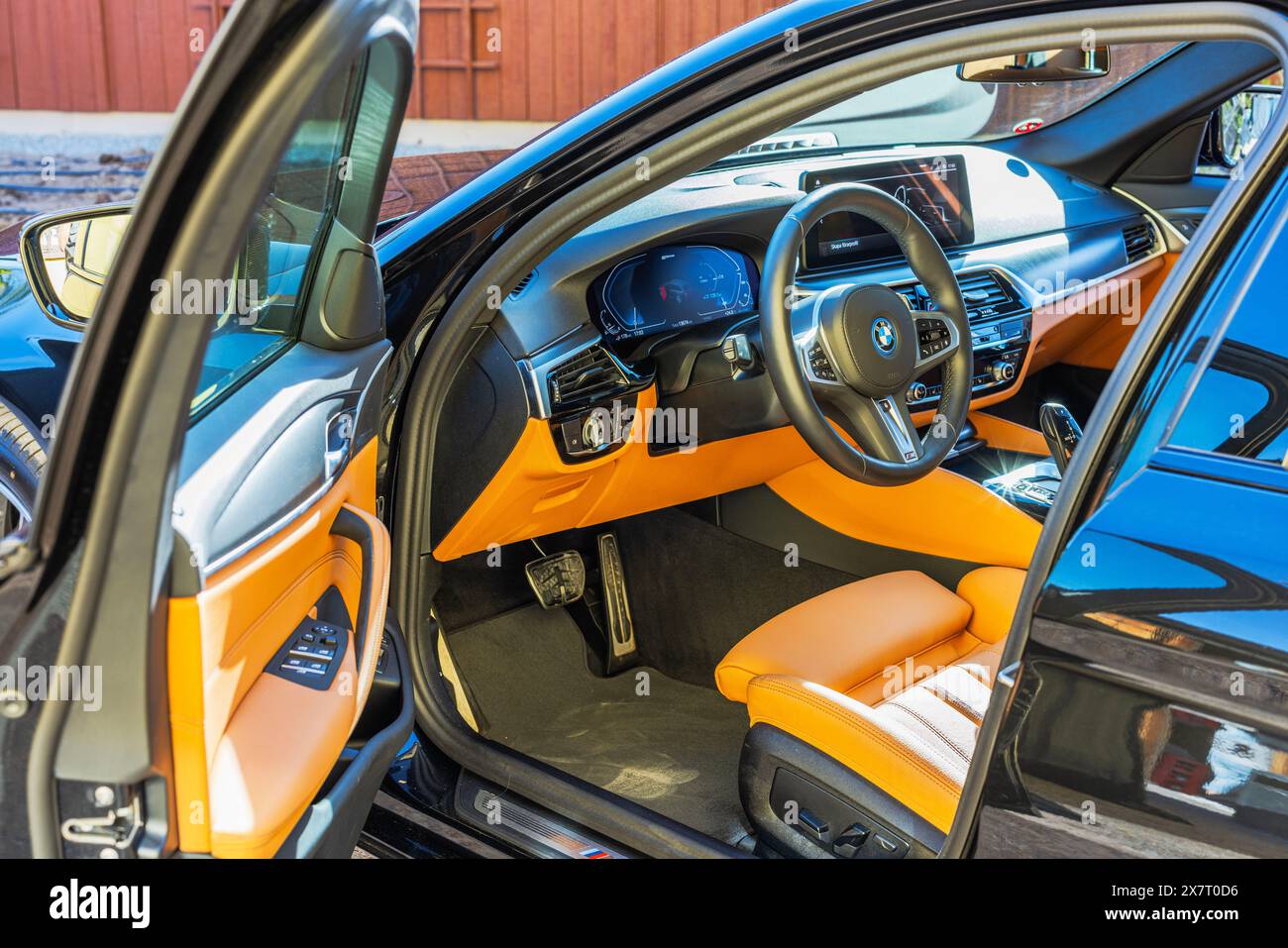 Close-up view of the interior of a BMW i4 electric car. Sweden Stock ...