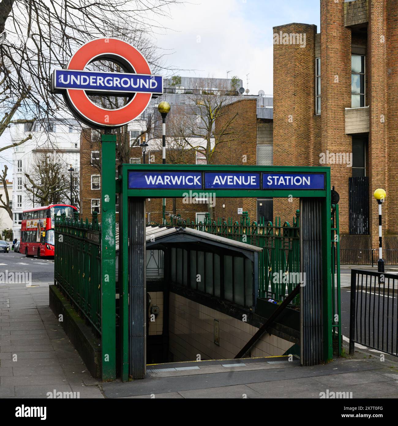 London, UK - March 23, 2024; Entrance with name and roundel sign at ...