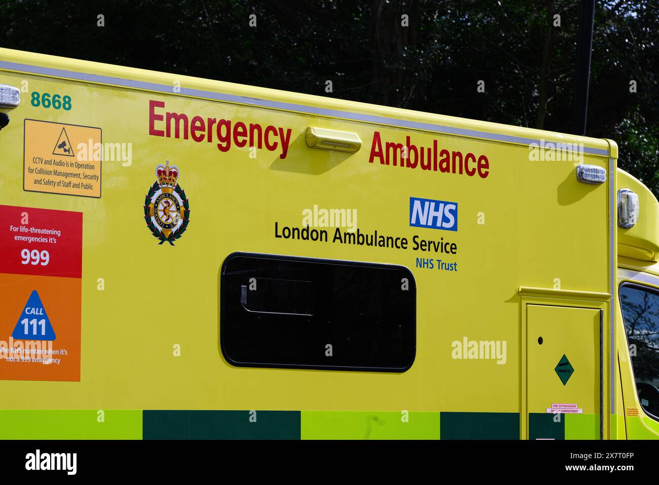 London, UK - March 23, 2024; London Ambulance Service emergency yellow ...