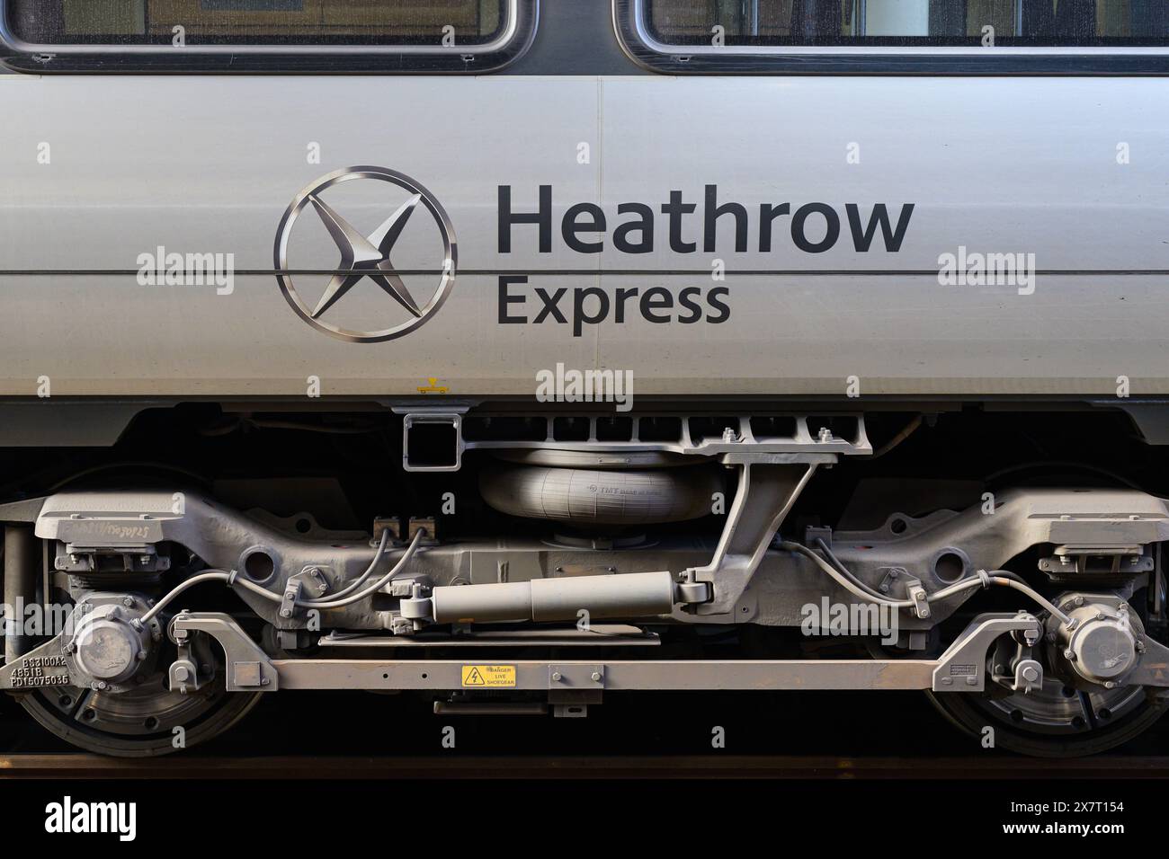 London, UK - March 23, 2024; Name and logo on Heathrow Express ...