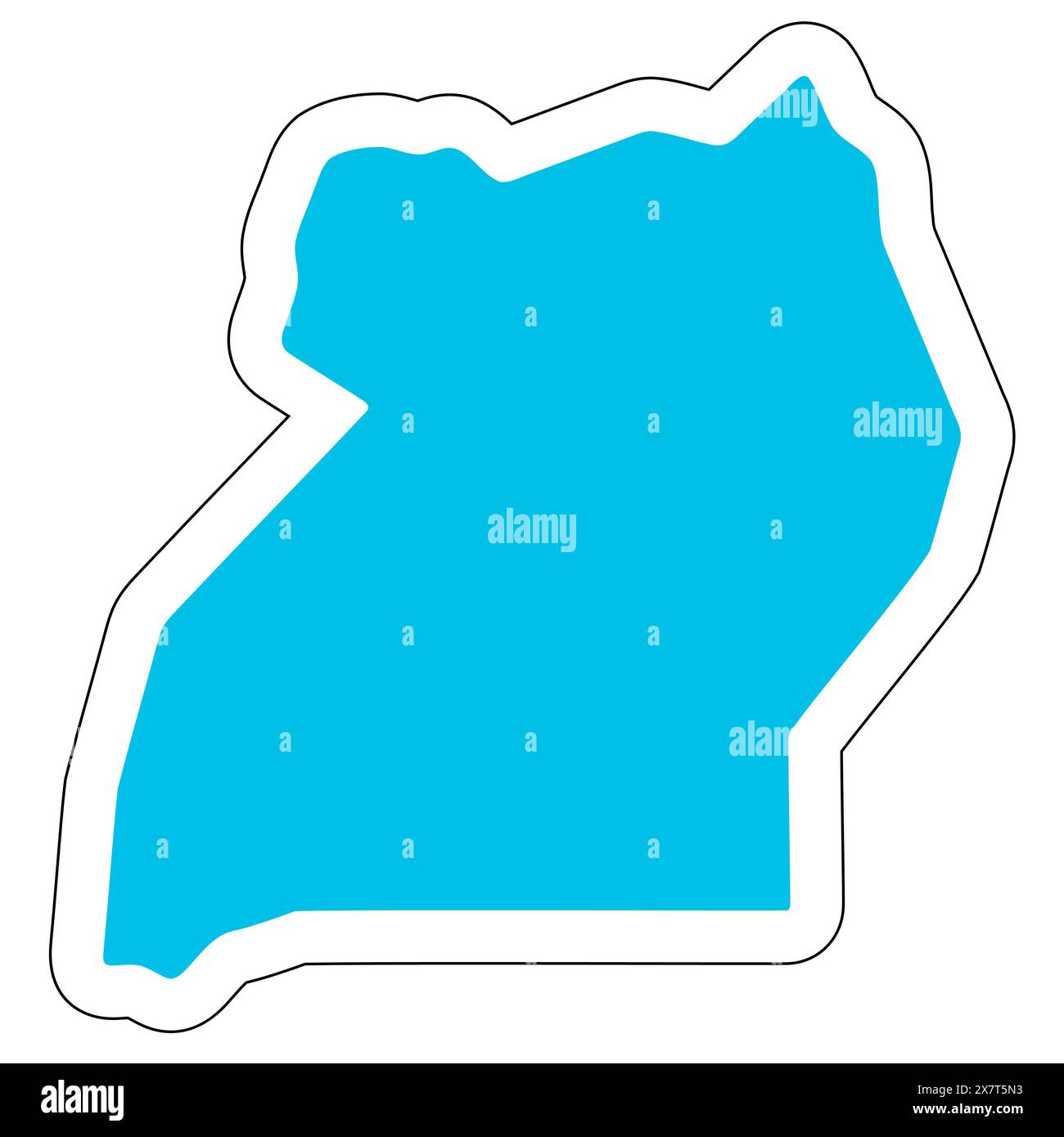 Uganda country silhouette. High detailed map. Solid blue vector sticker ...
