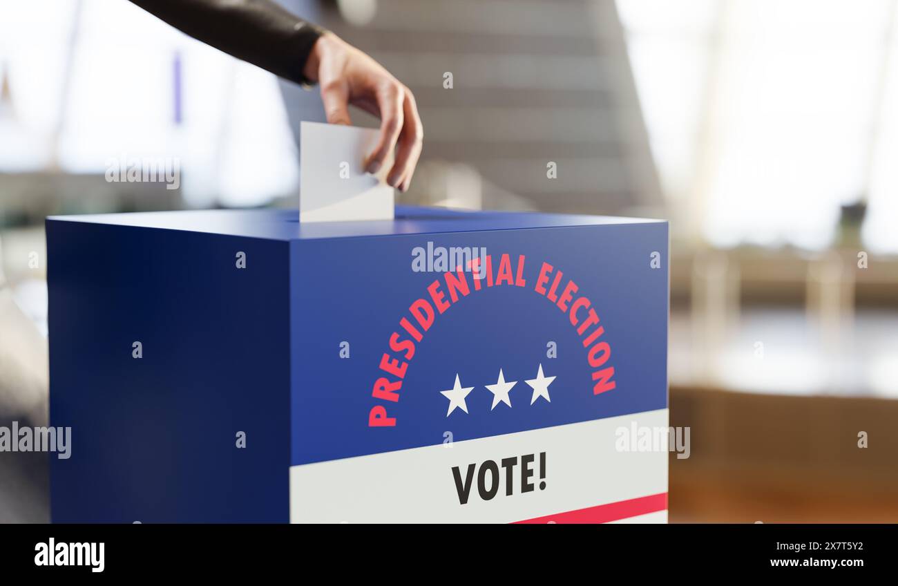 Presidential election in the USA concept. A hand throwing a sheet of ...