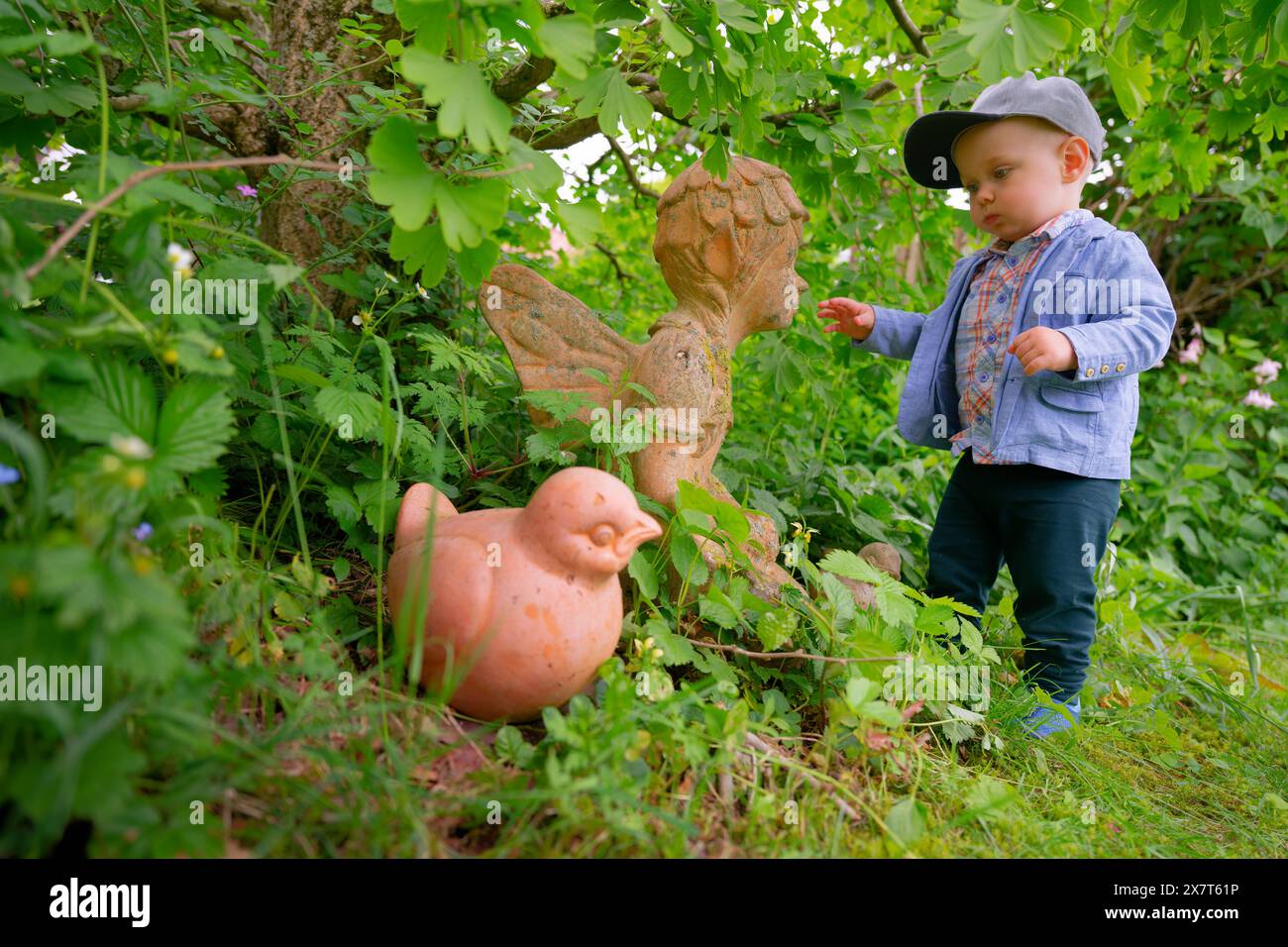 Wer sitzt denn da Der kleine Junge hat die Elfen-Figur unter dem Ginko ...