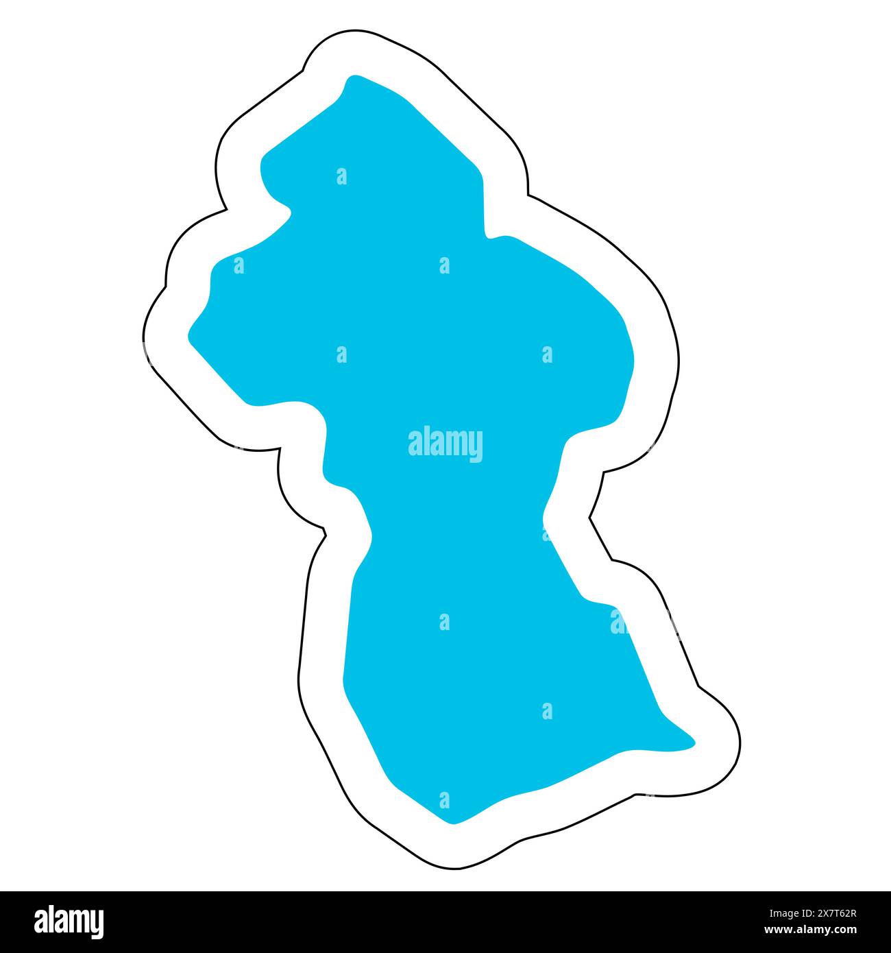 Guyana country silhouette. High detailed map. Solid blue vector sticker with white contour ...