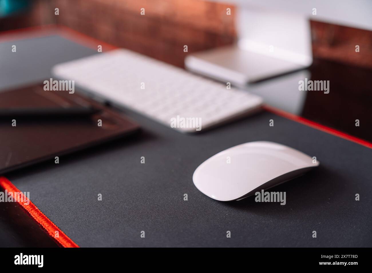 Workplace with computer and wireless peripheral equipment Stock Photo ...