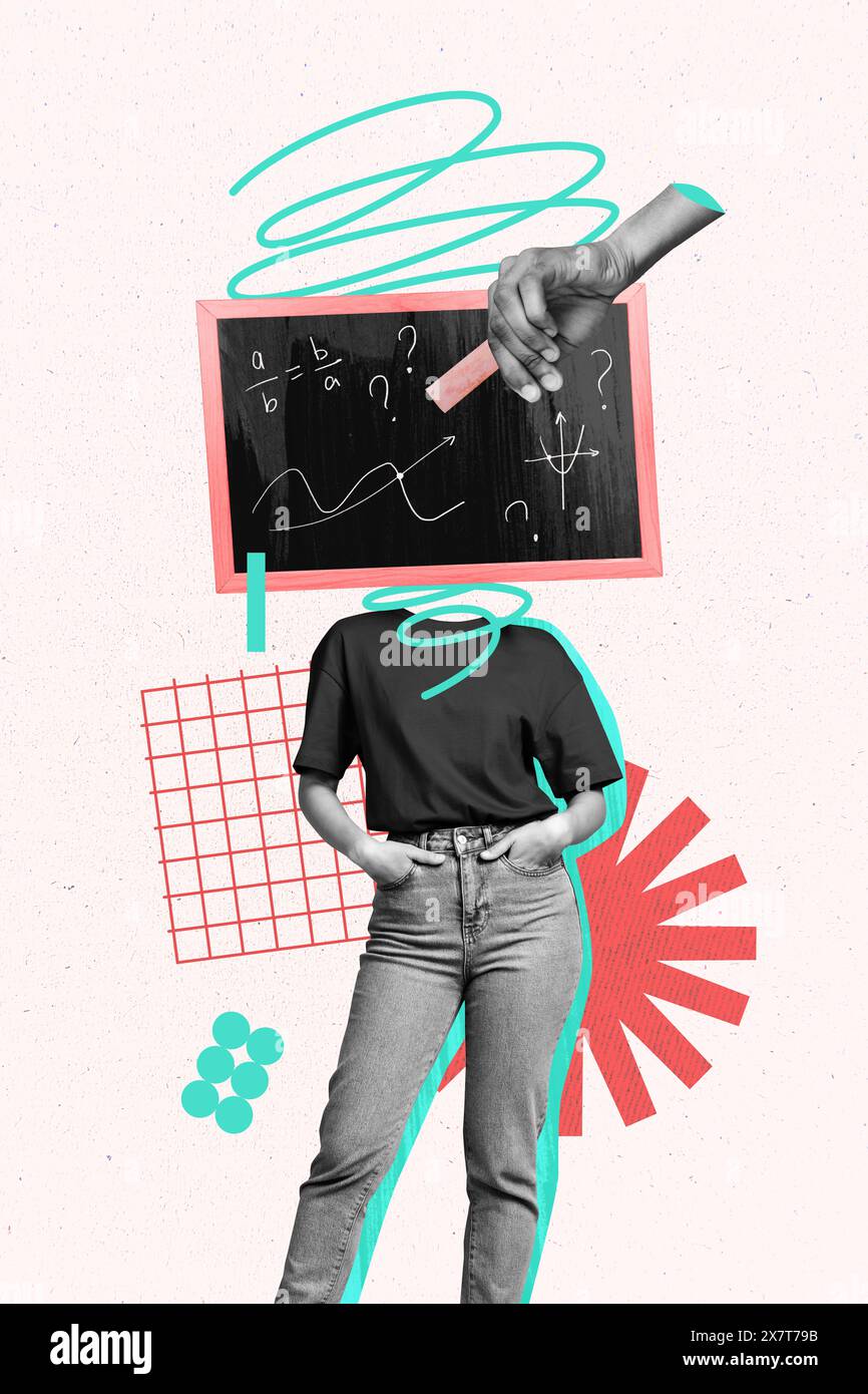 Vertical picture collage headless standing woman lecturer teacher ...