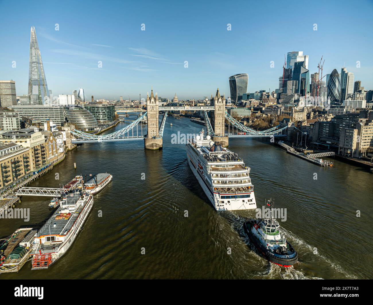 Hanseatic Spirit cruise ship visits London, passing Tower Bridge and ...