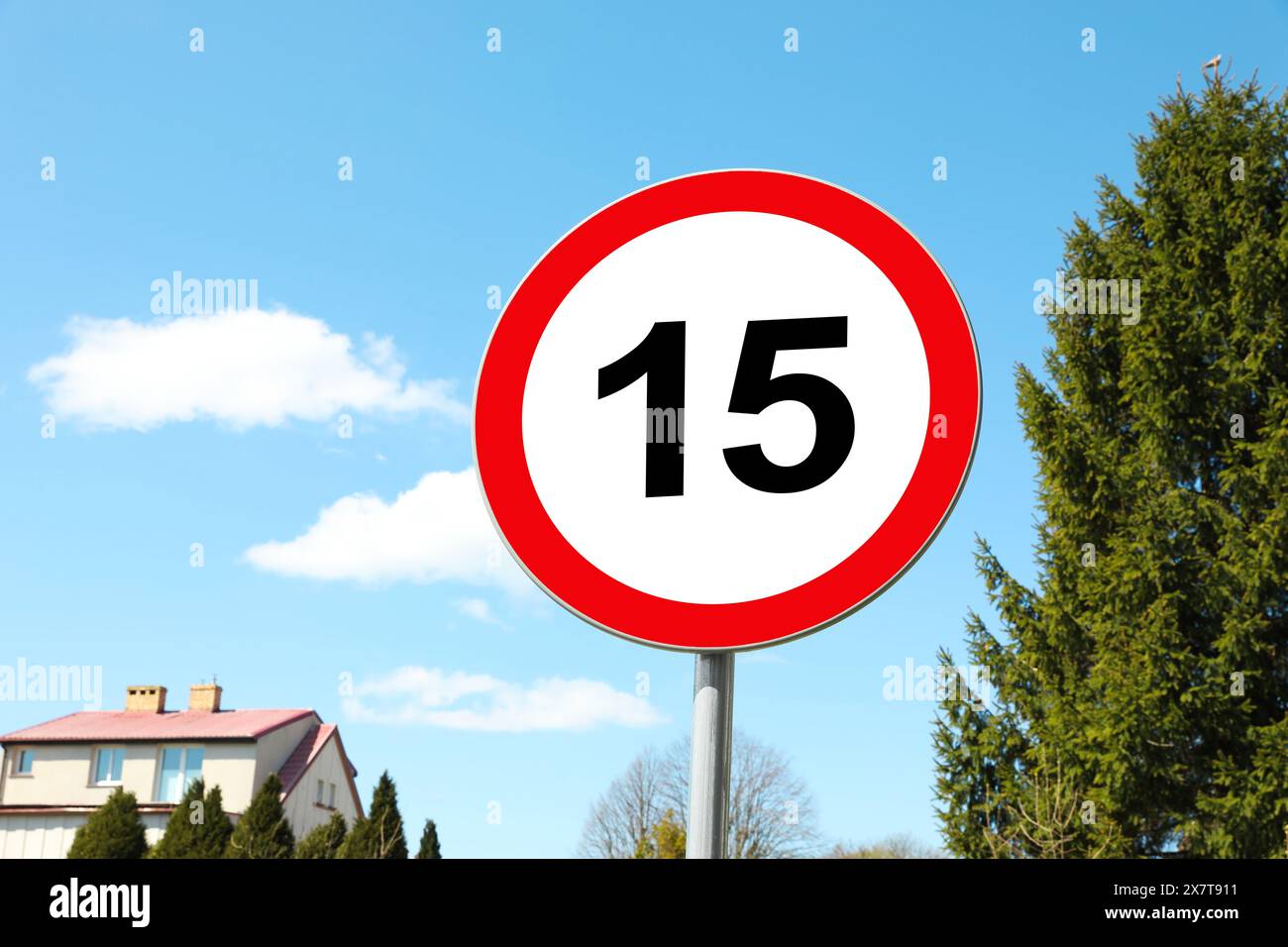 Road sign Maximum speed limit against blue sky Stock Photo - Alamy