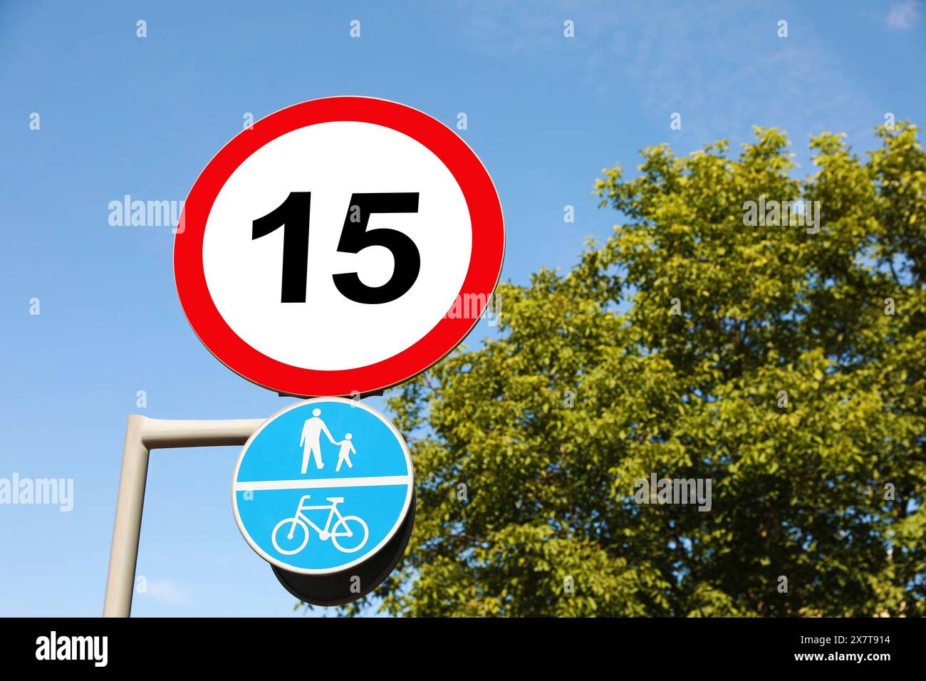 Road signs Maximum speed limit and Shared cycle and pedestrian path ...