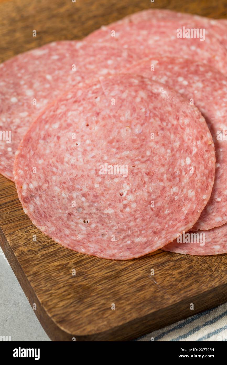 Red Italian Deli Salami Ready to Eat on a Sandwich Stock Photo - Alamy