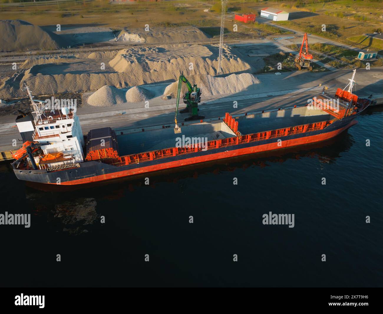 Loading of a sea-based dry cargo vessel in the port of Muuga, drone ...