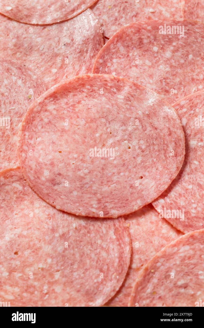 Red Italian Deli Salami Ready to Eat on a Sandwich Stock Photo - Alamy