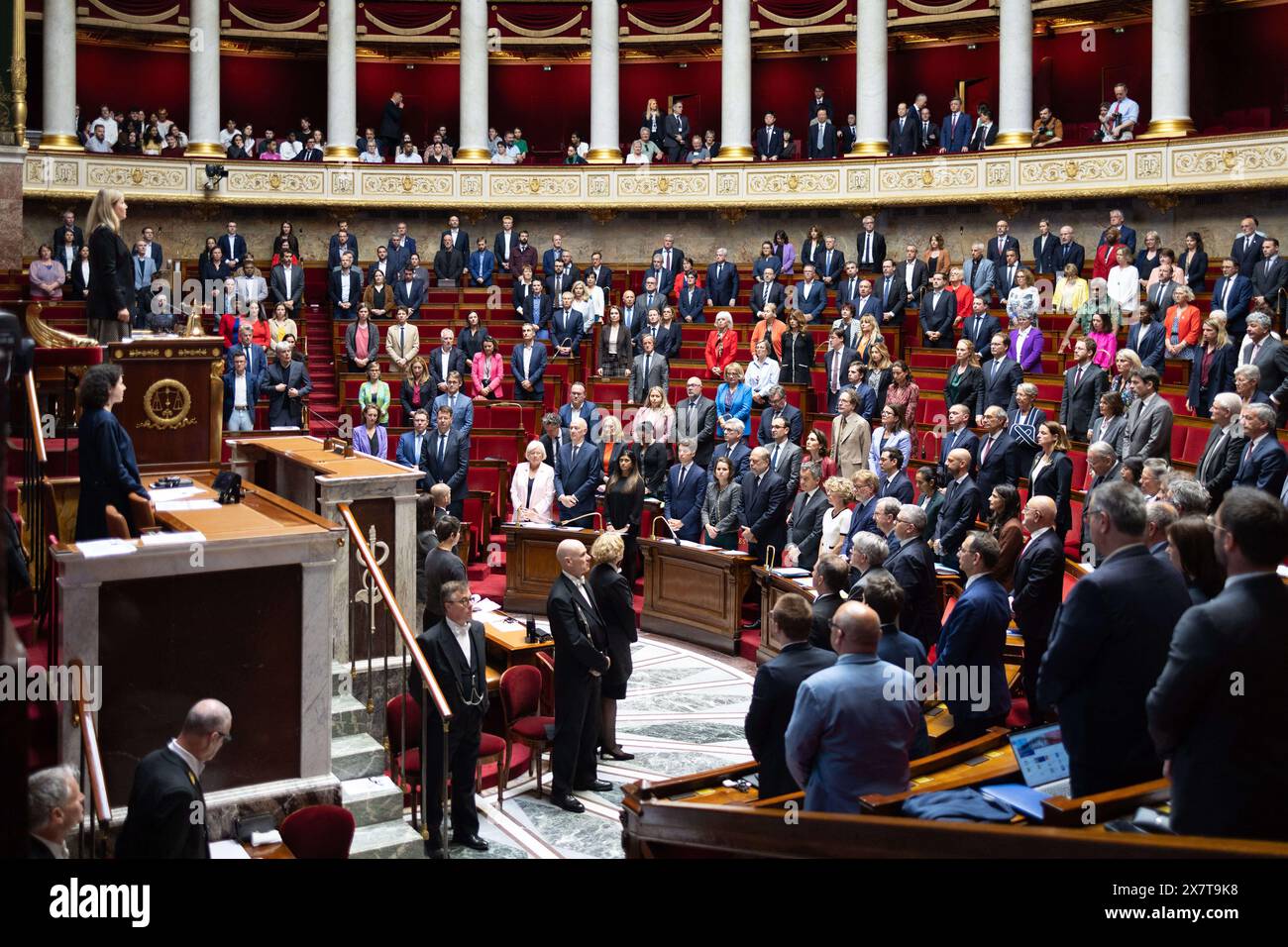 Paris, France. 21st May, 2024. Deputies of the National Assembly stand ...