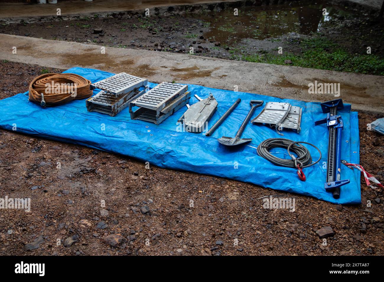 Recovery equipment for unstacking 4x4 vehicle out of muddy road ready ...