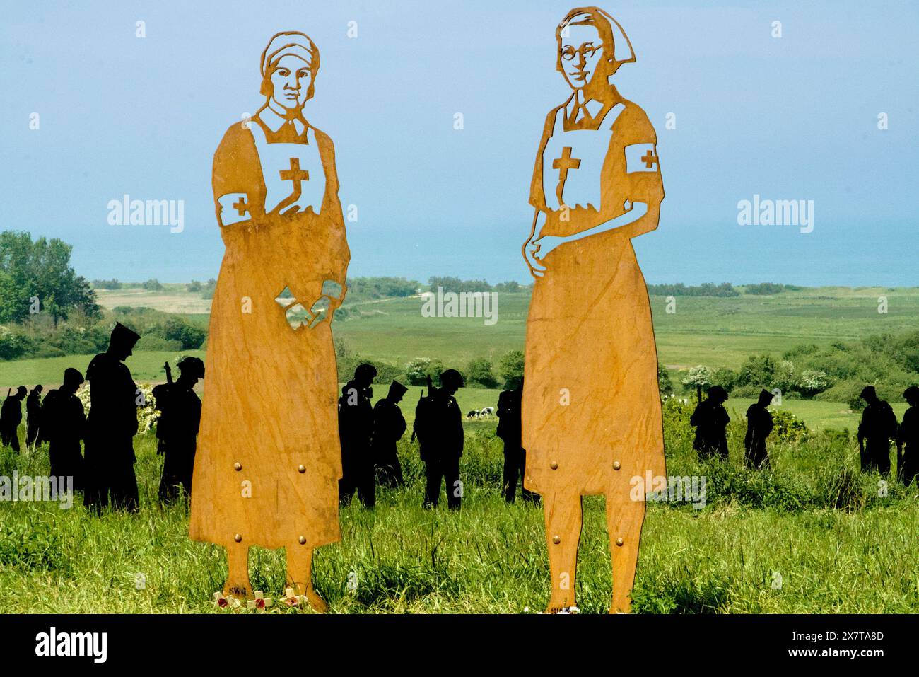The British Normandy Memorial, France. Silhouettes of servicemen ...