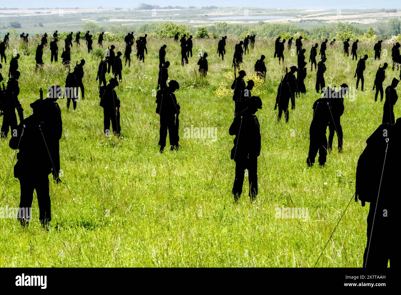 The British Normandy Memorial, France. Silhouettes of servicemen ...