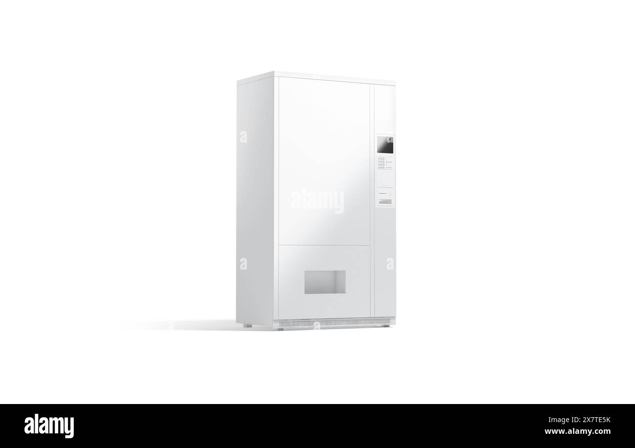 Blank white coffee vending machine mockup, side view, 3d rendering. Empty automated cappuccino ...