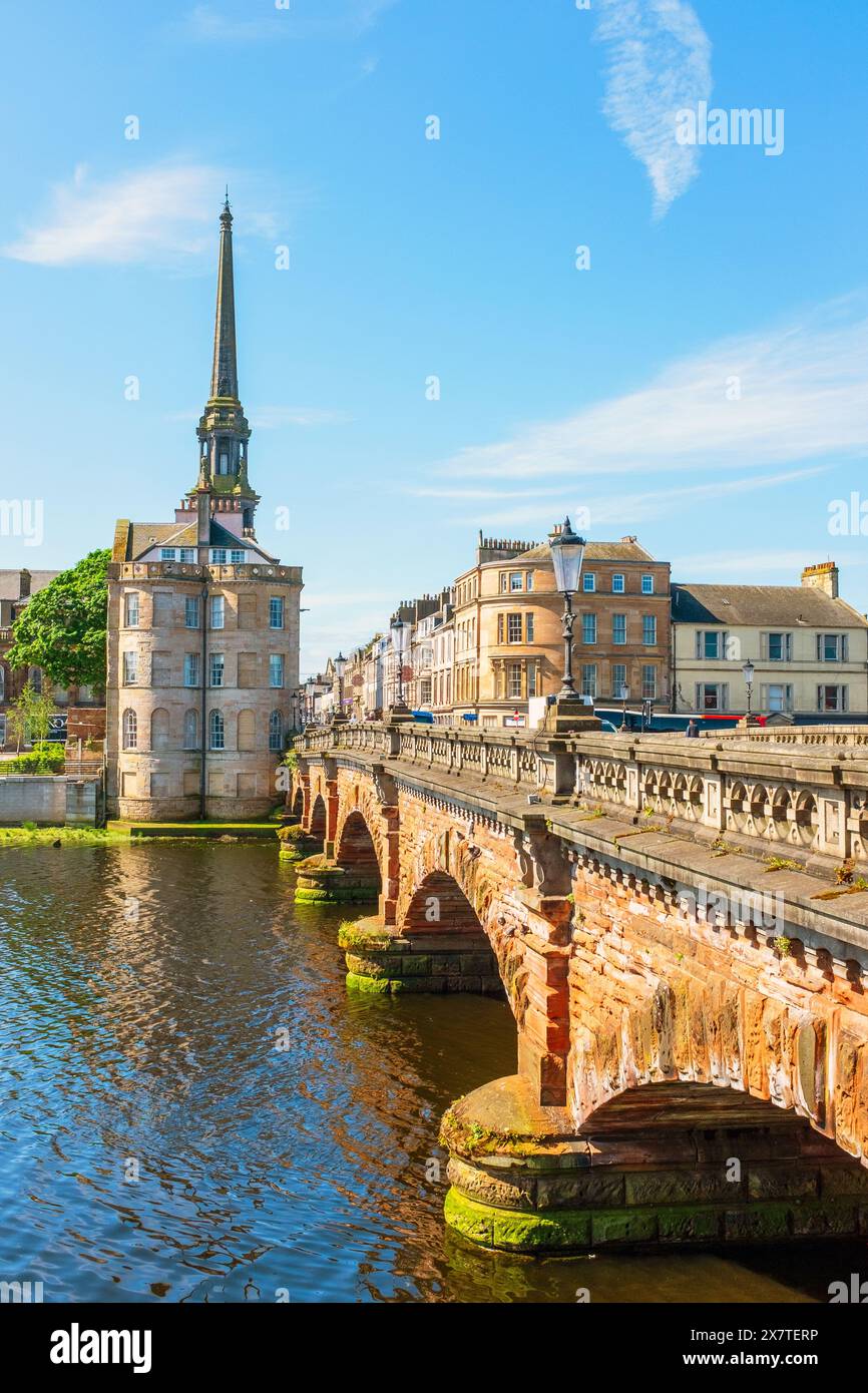 View south across the River Ayr towards the spire of Ayr town hall ...