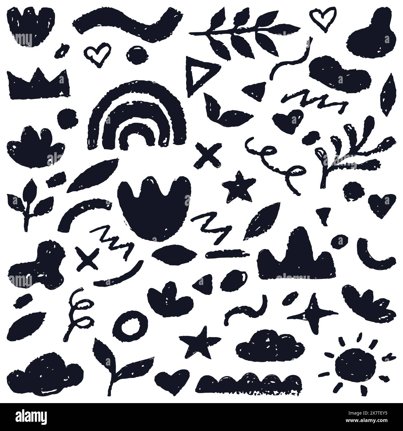 Set of abstract chalk, crayon pencil hand drawn scribble shapes ...