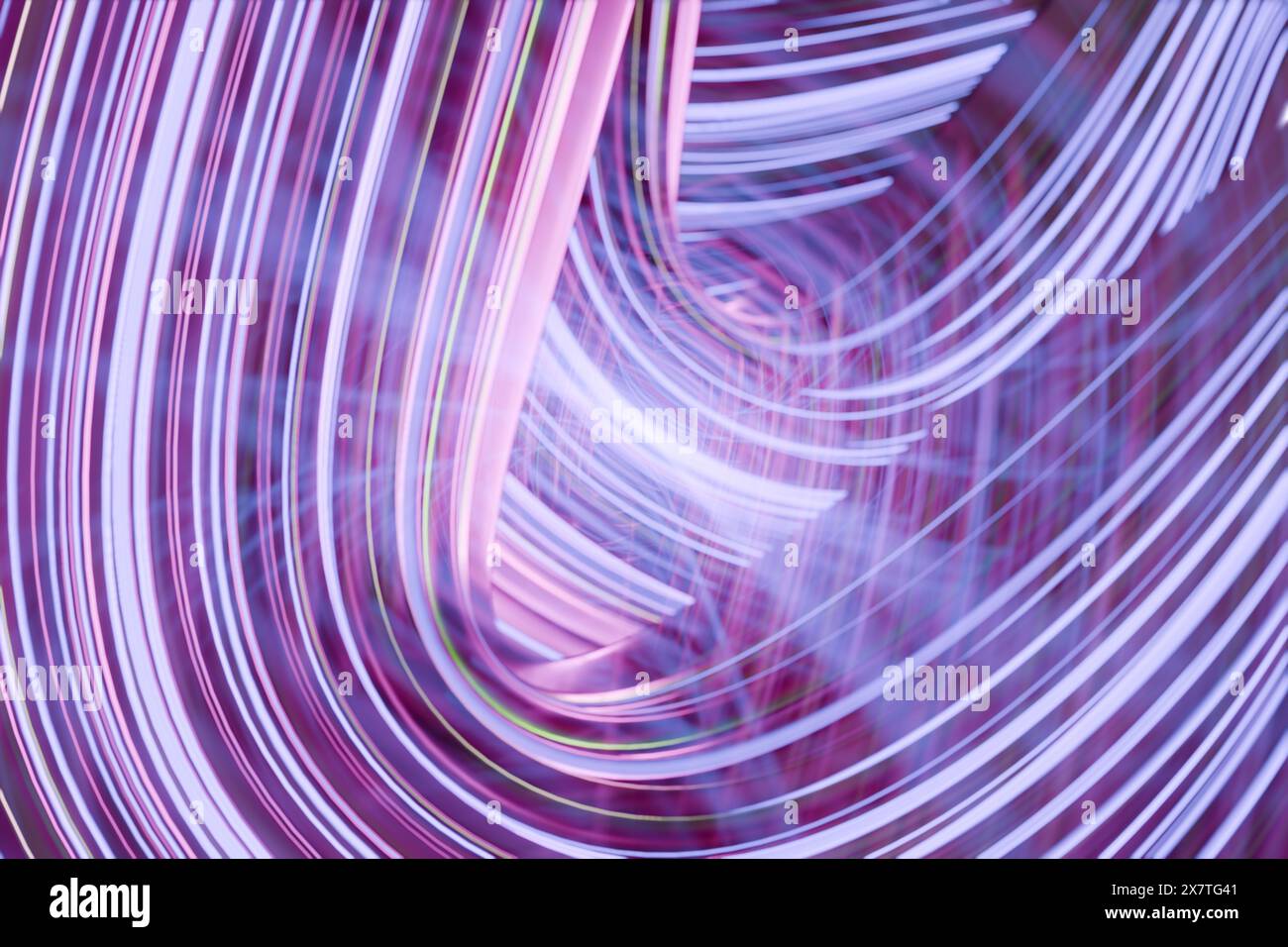 Abstract light trails in pink and purple hues creating a dynamic, swirling pattern.3d rendering ...