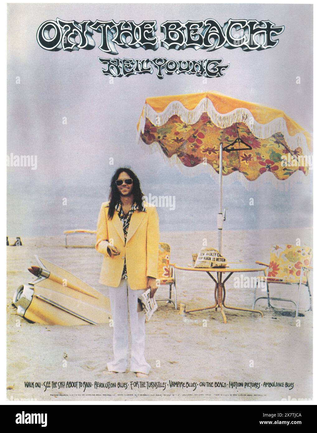 1974 On the Beach Studio album by Neil Young promo poster Stock Photo ...