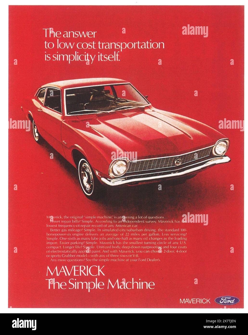 1971 Ford Maverick ad - Answer To Low Cost Transportation Stock Photo ...