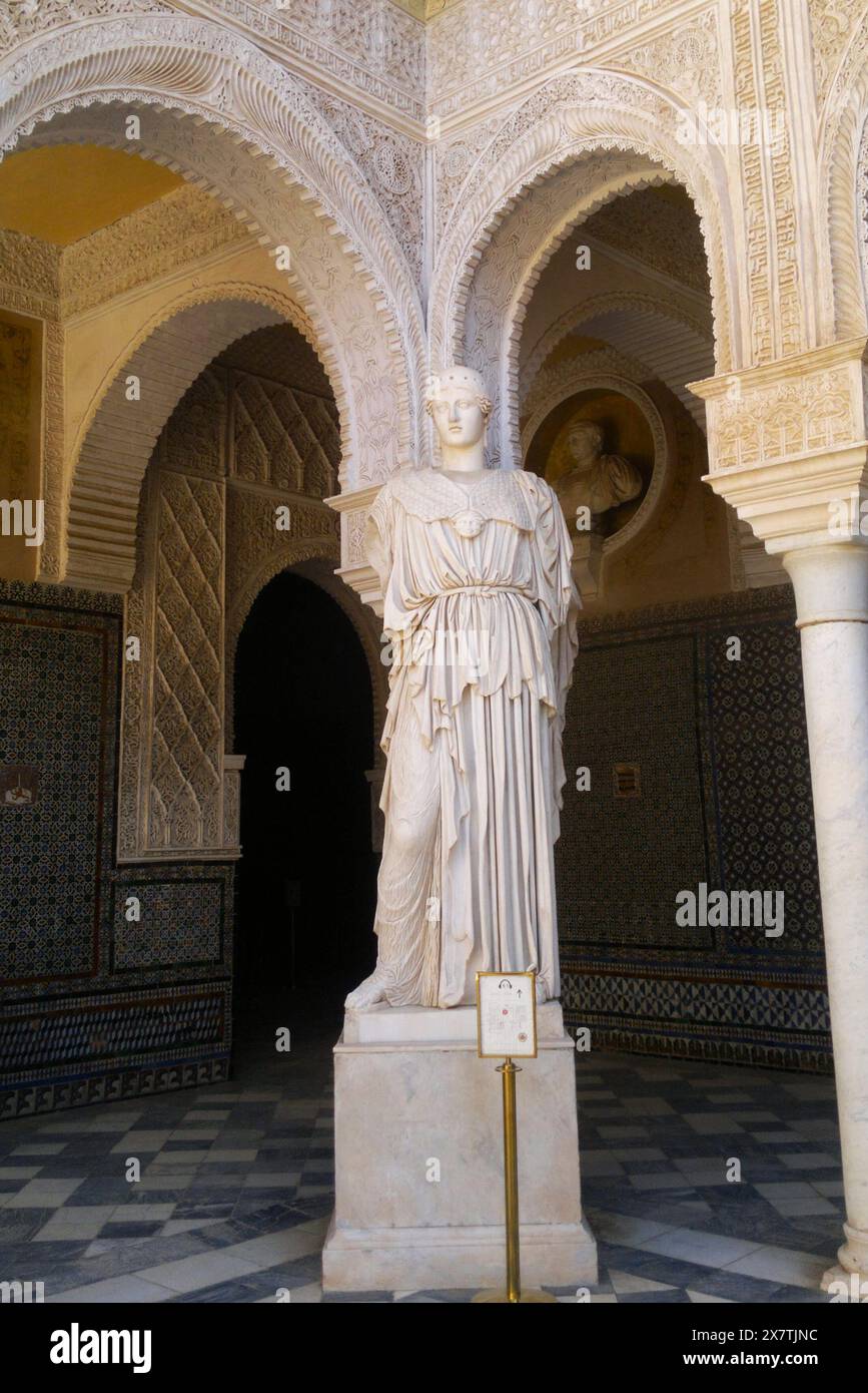 Roman classical statue at the courtyard of the xvi century mudejar ...